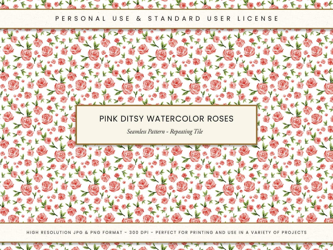 Pink Ditsy Roses Seamless Pattern Hand Painted Floral Design Heirloom ...