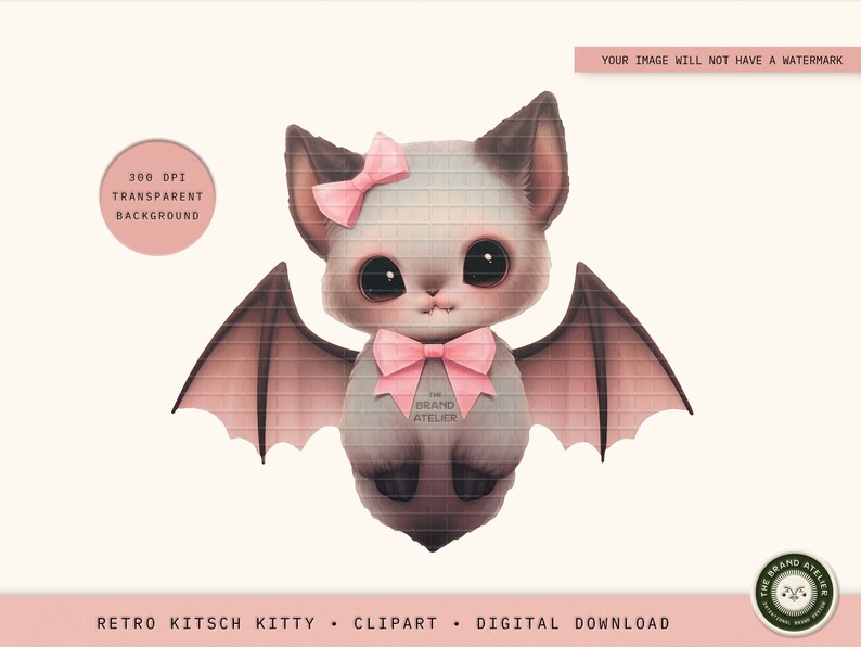 Retro Kitsch Kitty Clipart PNG Instant Digital Download Cute - Etsy