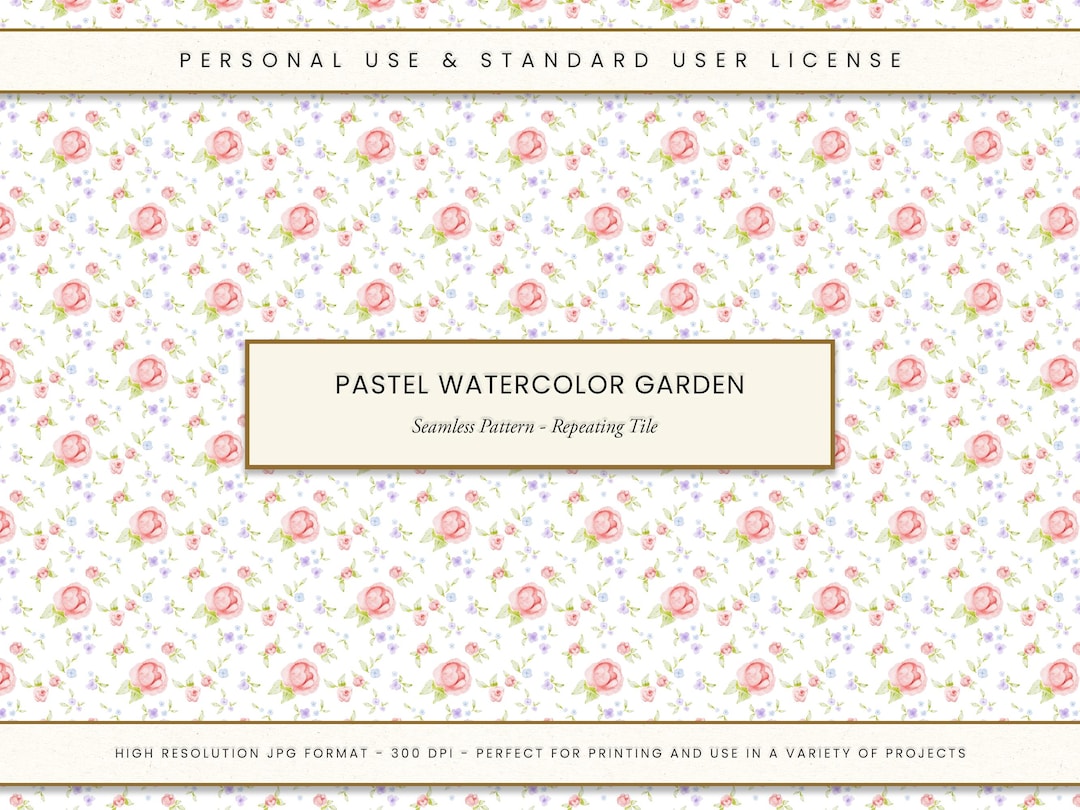Pastel Watercolor Floral Pattern: Seamless Rose Garden Design (JPG ...
