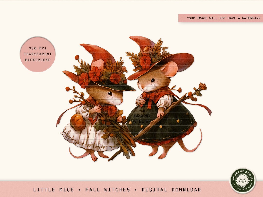 Watercolor Cute Fall Mice Clipart PNG Instant Digital Download Little ...
