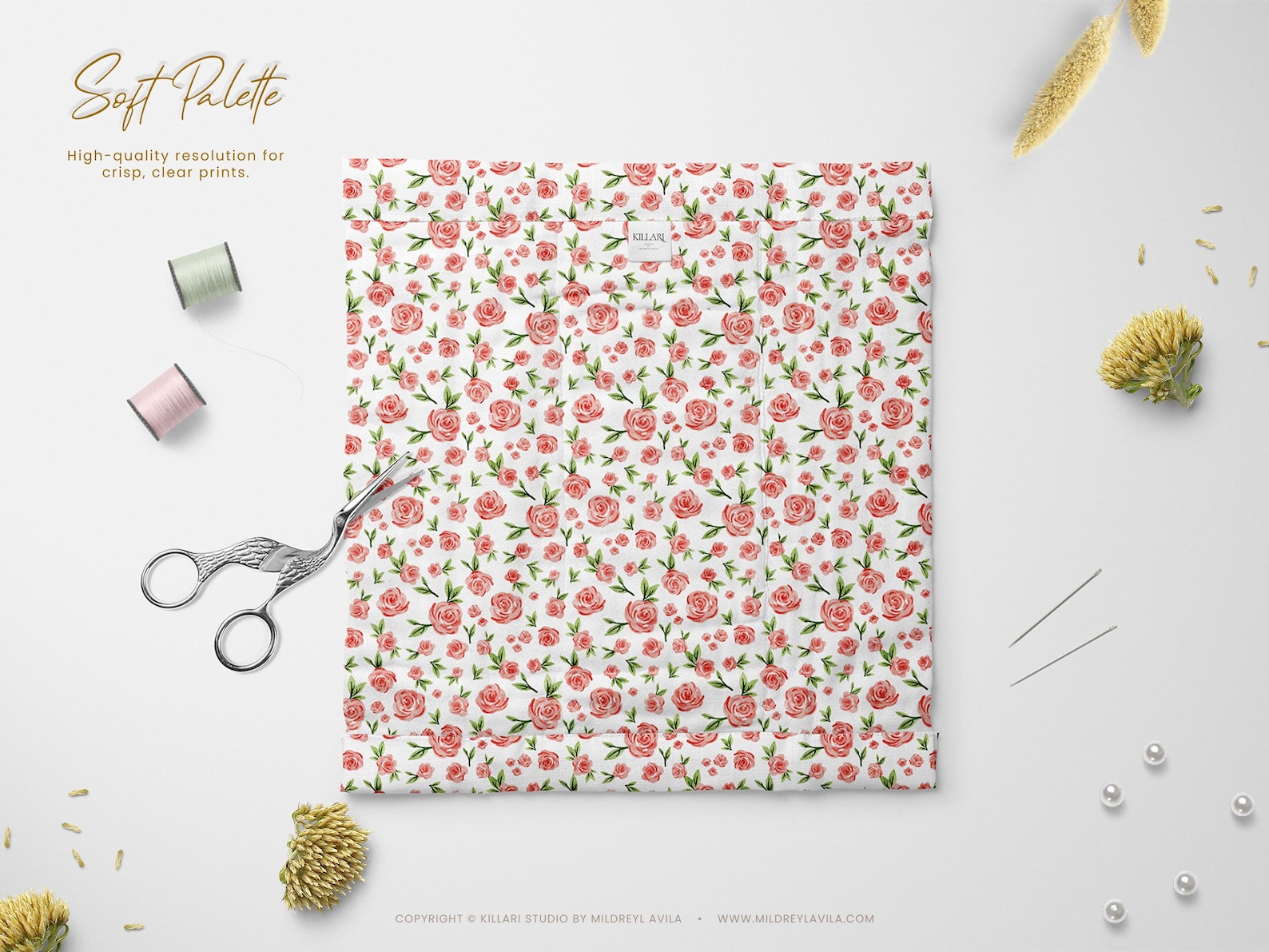 Pink Ditsy Roses Seamless Pattern Hand Painted Floral Design Heirloom ...