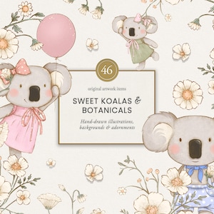 Cute Koalas Botanical Clipart Set PNG Vintage Inspired Hand Drawn ...