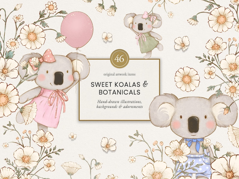 Cute Koalas Botanical Clipart Set PNG Vintage Inspired Hand Drawn ...