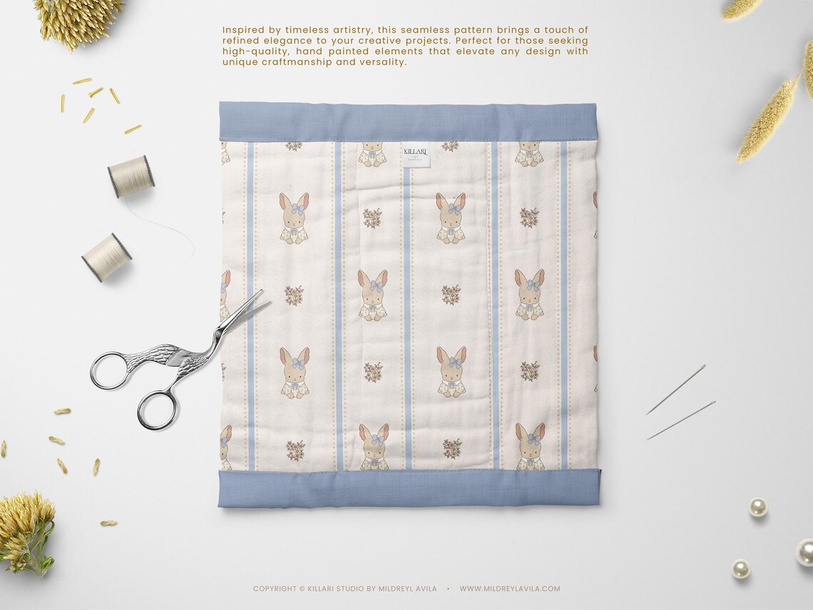 Vintage Bunny Stripes Seamless Pattern: Nursery Fabric, Crafts (JPG ...