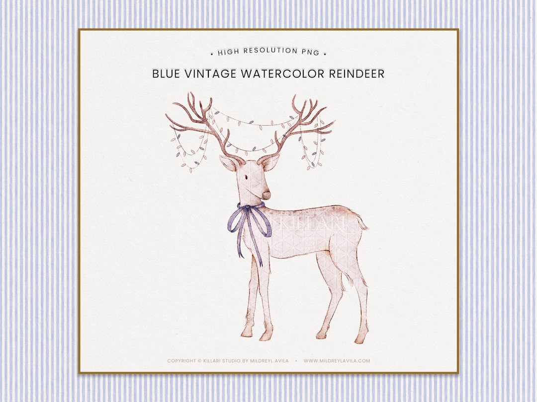 Blue Deer Fawn Clipart Hand Painted Watercolor Vintage Preppy Woodland ...