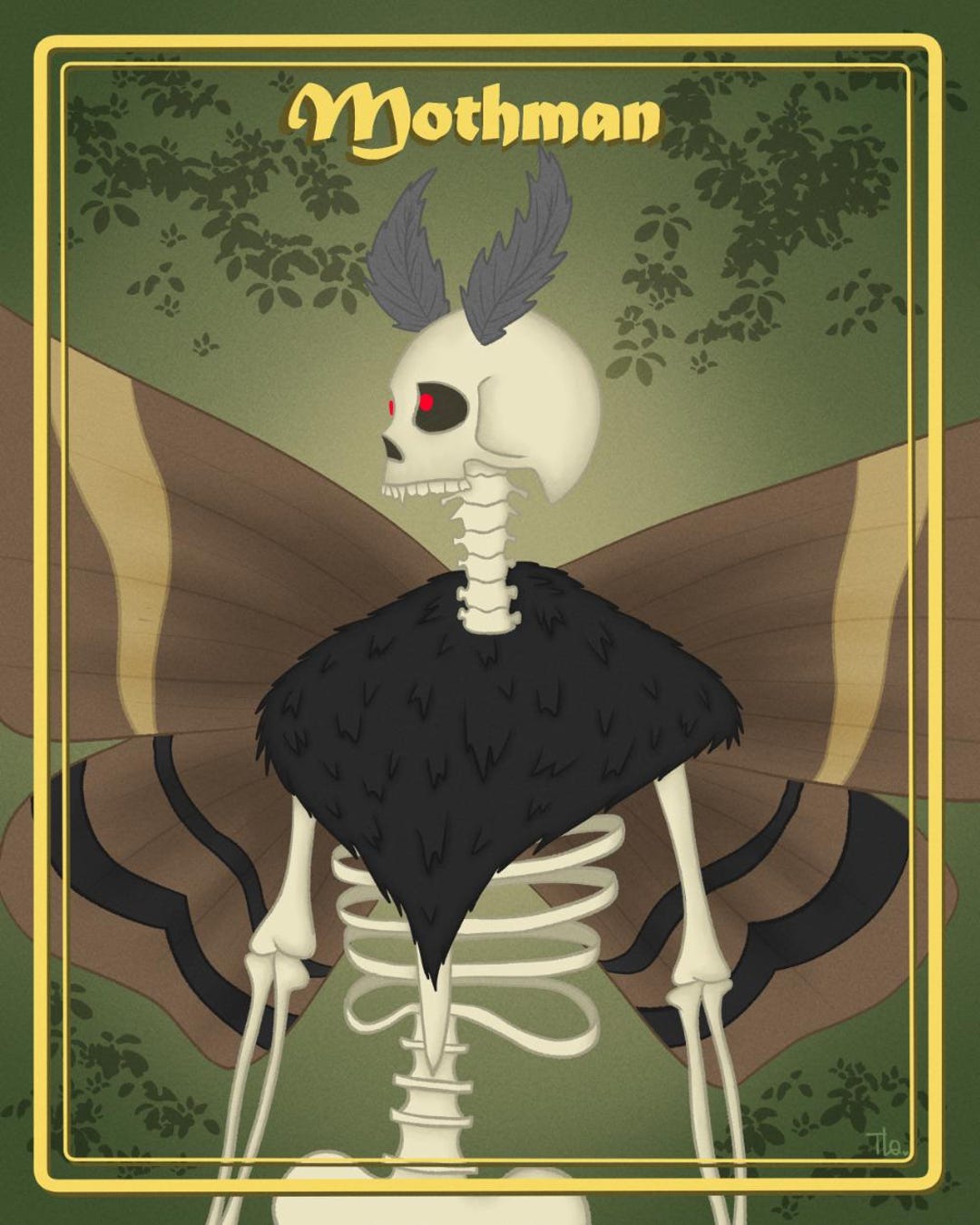 Skeleton Mothman Art Print, Digital Download, Cryptid Art, Mothman ...