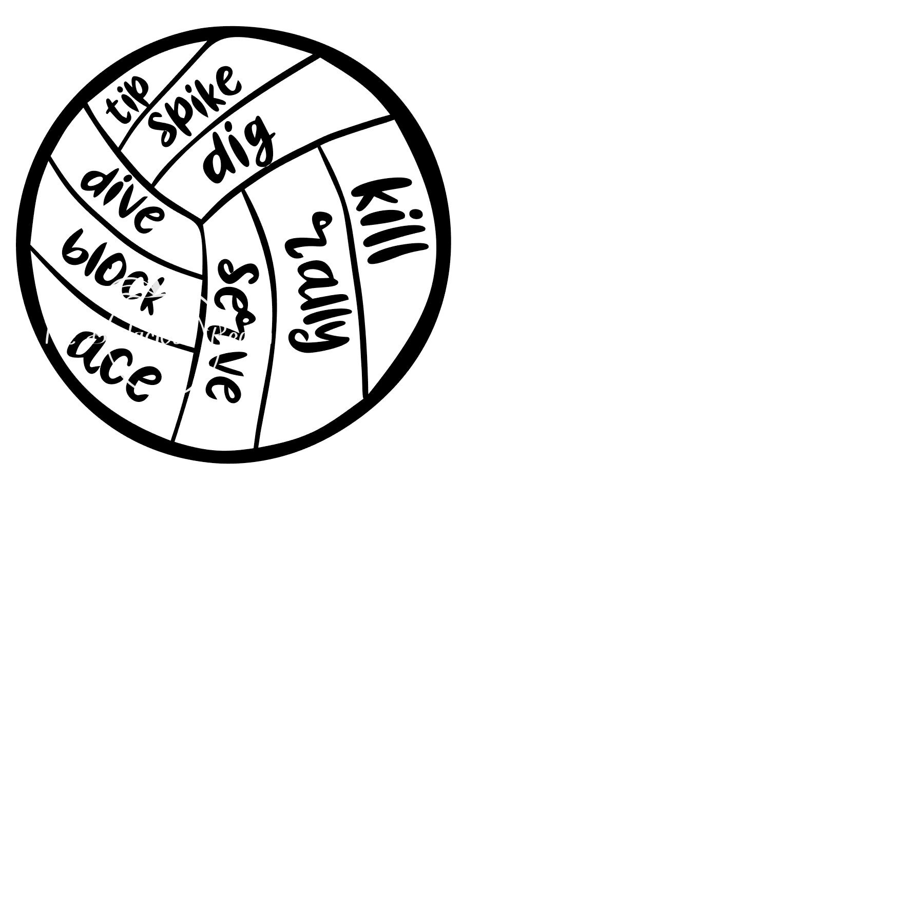 Volleyball With Words Spike Dig Serve Ace Block Dive Svg - Etsy UK