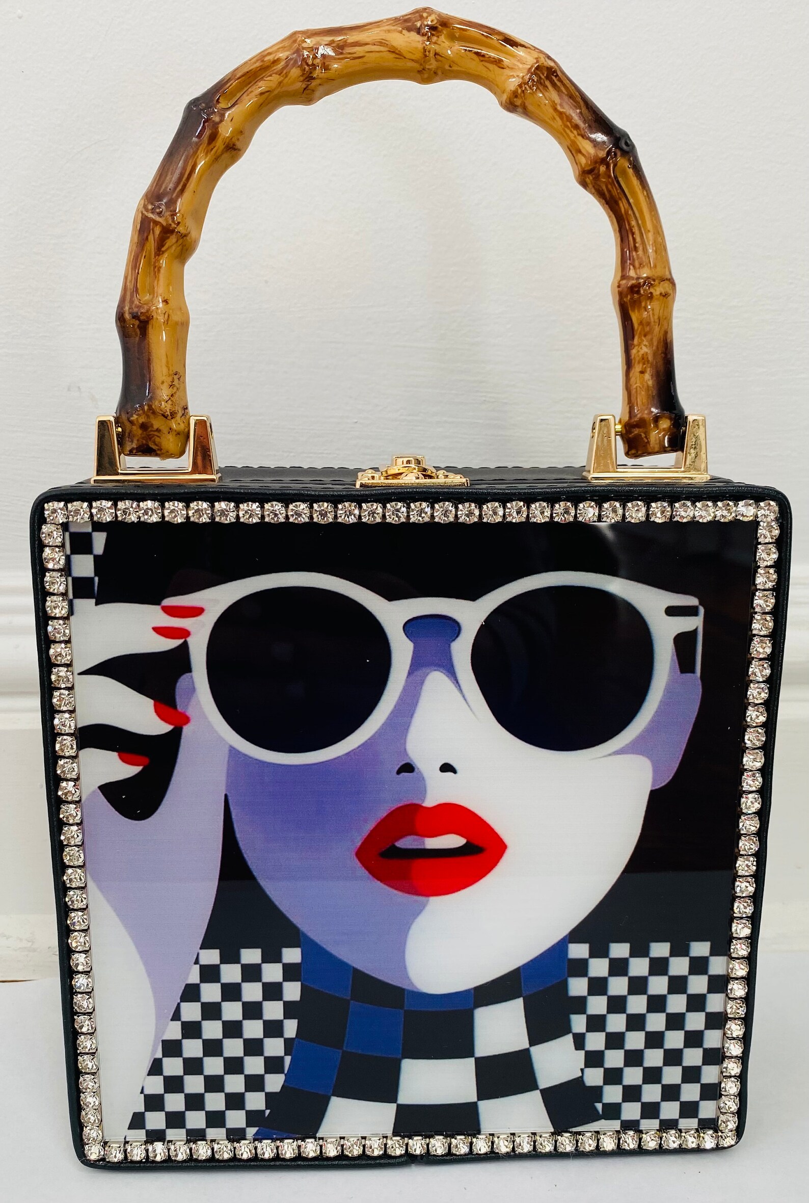Art Deco Rhinestone Enamel Handbag Checkered Pattern - Etsy