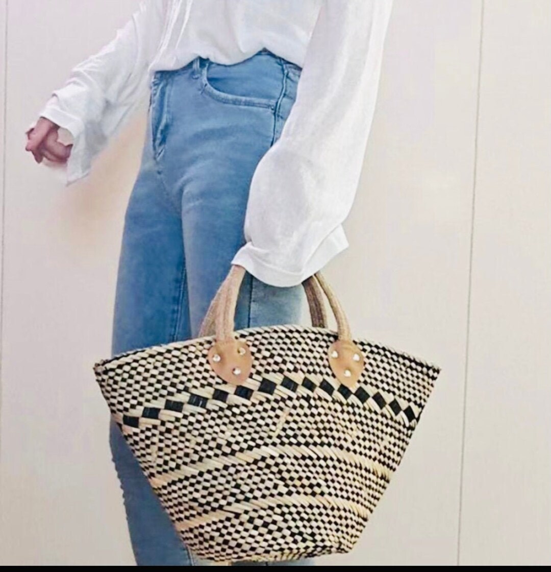 Straw Trendy Trapezoidal Effect Handbag Tote Bag Beach - Etsy
