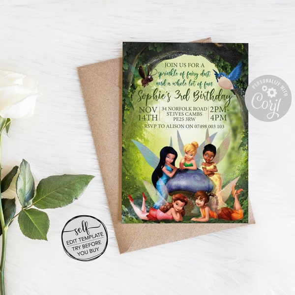 Tinkerbell First Birthday Invitation Etsy
