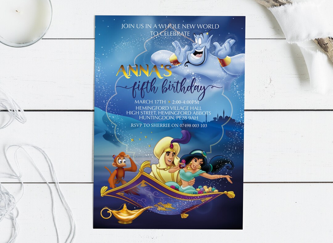 Disney Aladdin Party Invitation - Disney Aladdin Birthday Party ...