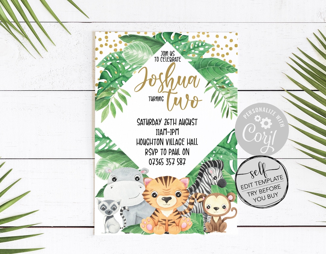 Edit Yourself Jungle Party Invitation - Wild Jungle Party Invitations ...