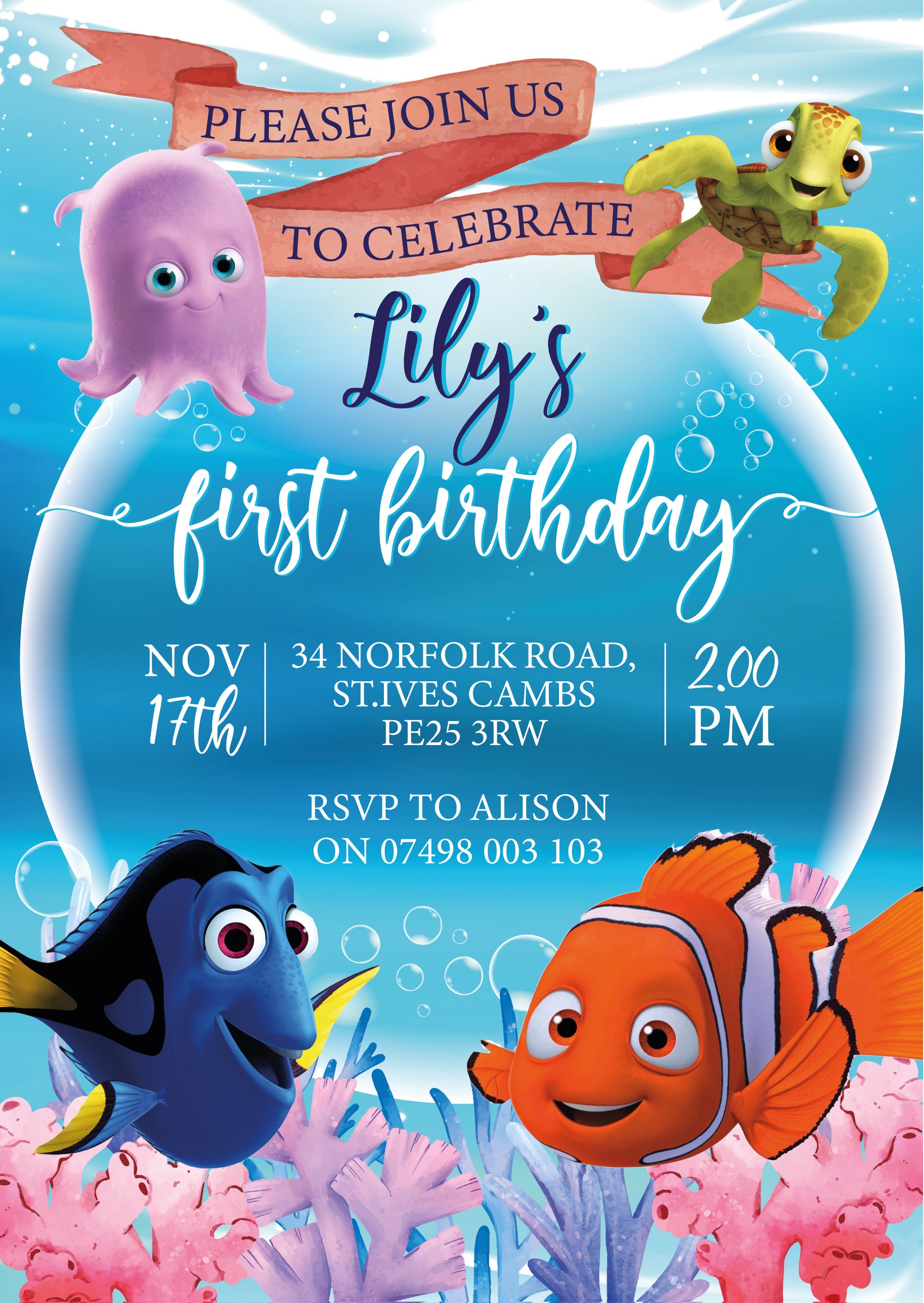 Finding Nemo Party Invitation Finding Nemo Birthday Party - Etsy