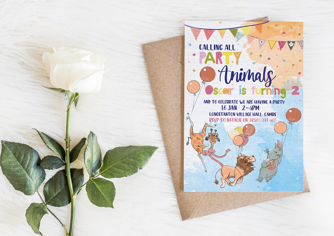 Party Animal Party Invitation - Wild Animal Party Invitations - Jungle ...