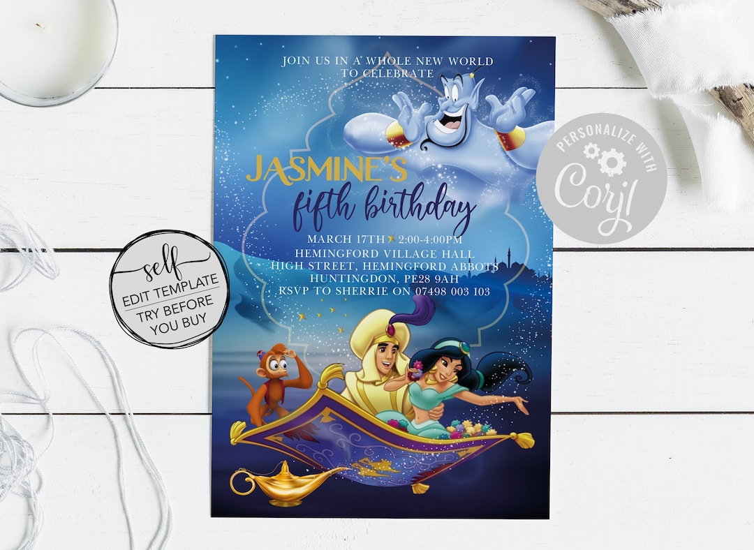 DIY Disney Aladdin Party Invitation - Disney Aladdin Birthday Party ...