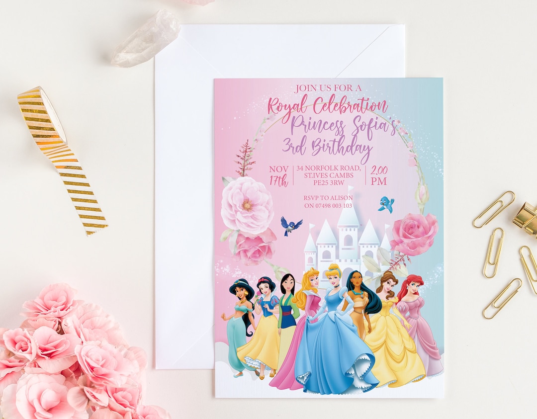 Disney Princess Party Invitation - Disney Princess Birthday Party ...
