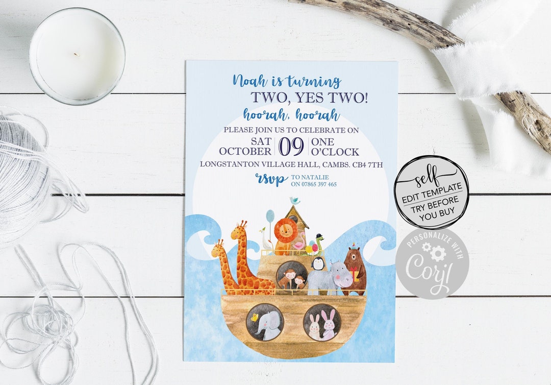 Edit Yourself Noah's Ark Invitation - Noah's Ark Party Invitations ...