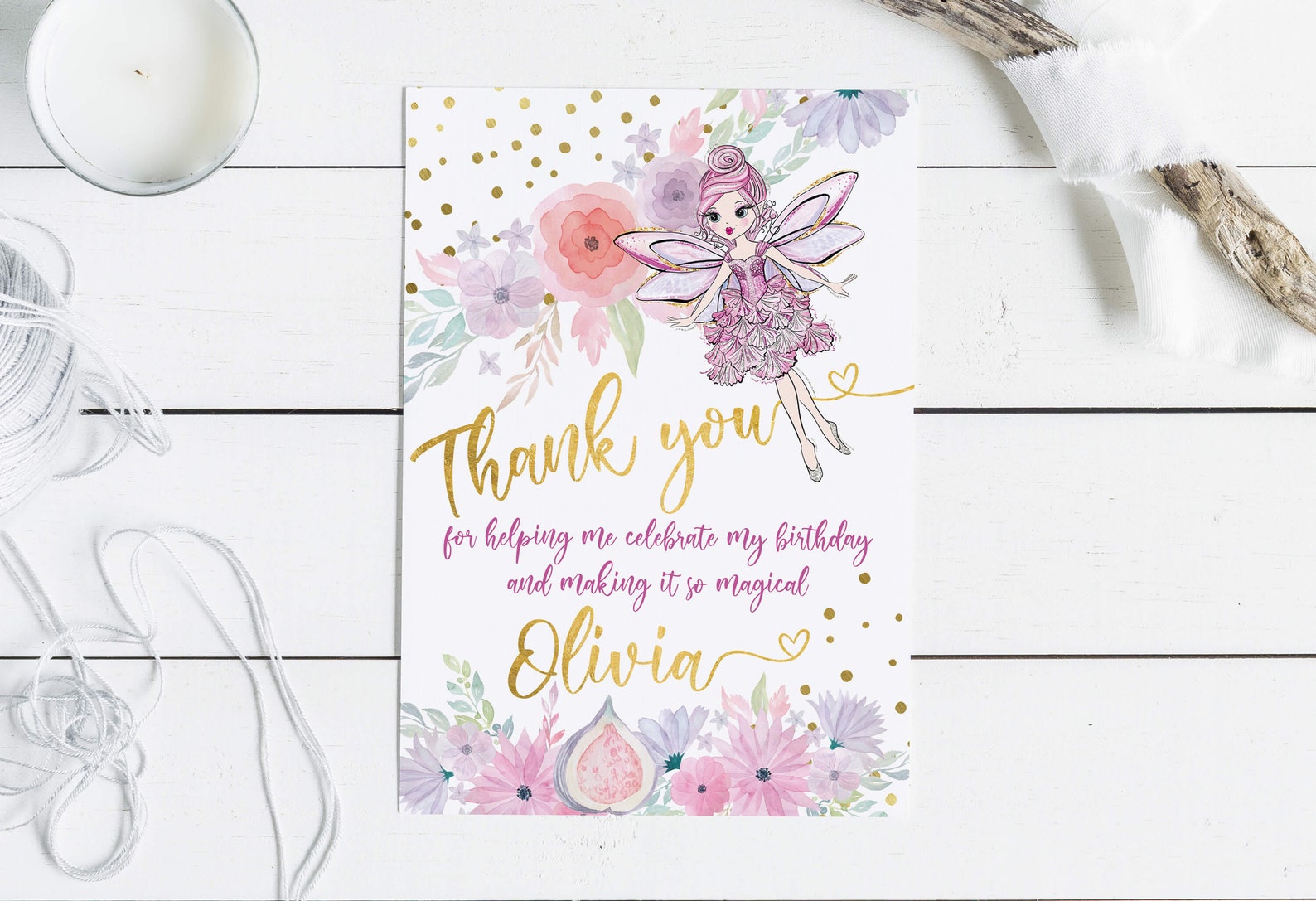 Watercolour Fairy Party Thank You Cards Pretty Fairy Birthday | Etsy