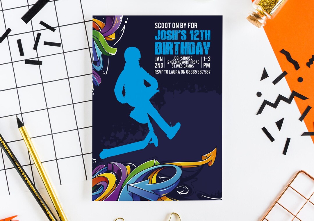 Scooter Party Invitation - Scooter Bike Themed Party Invitations ...