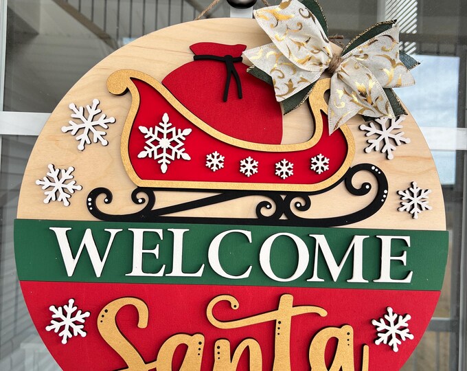 Santa Claus is Coming to Town Round Door Sign | Red Wood Christmas ...