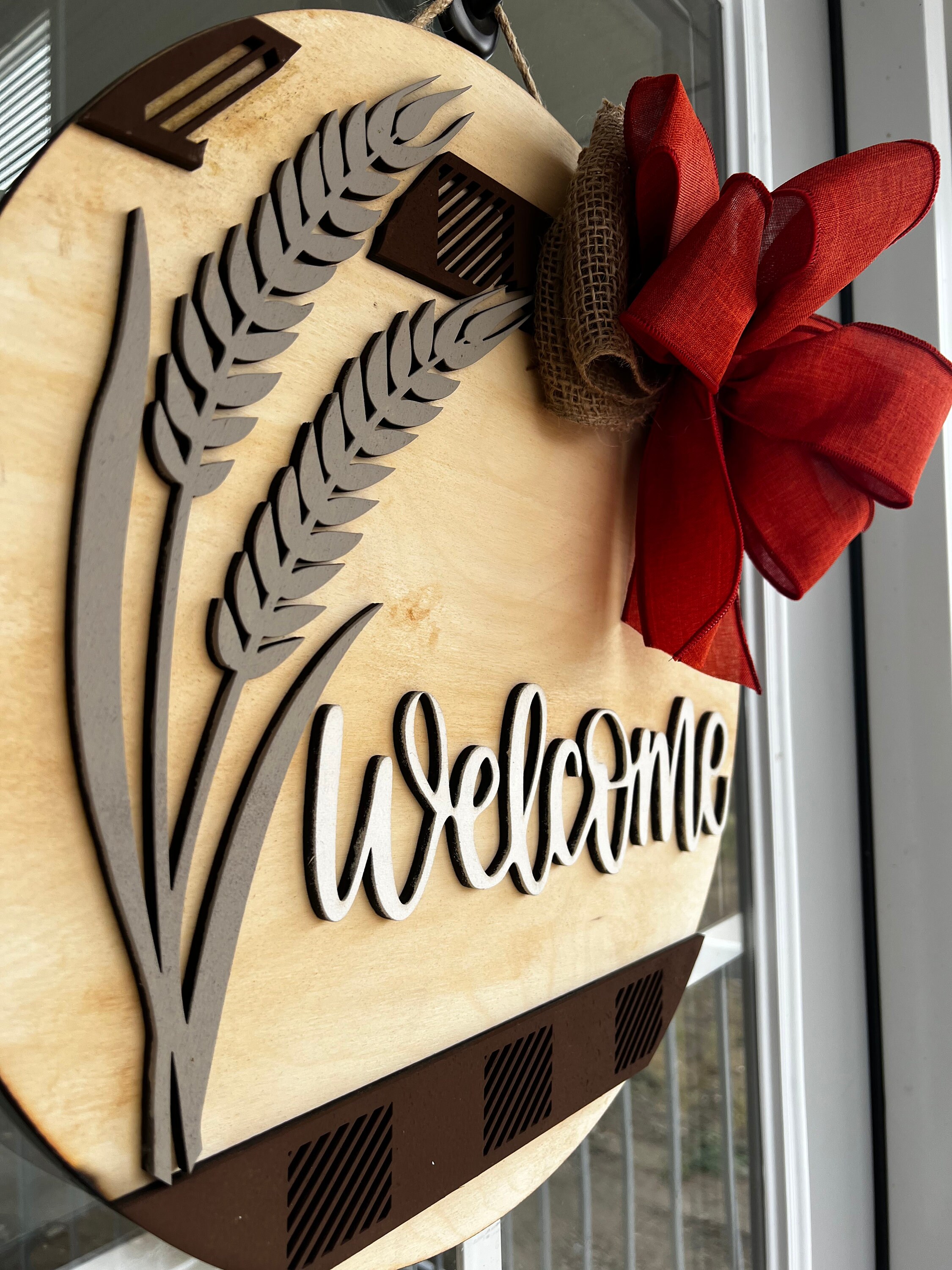 Welcome Door Hanger Laser Cut Wooden Door Hanger Wheat - Etsy