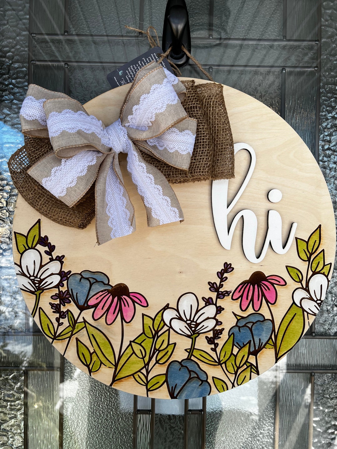 Wildflower Door Round | Hi Door Hanger | Laser Cut | Welcome Door ...