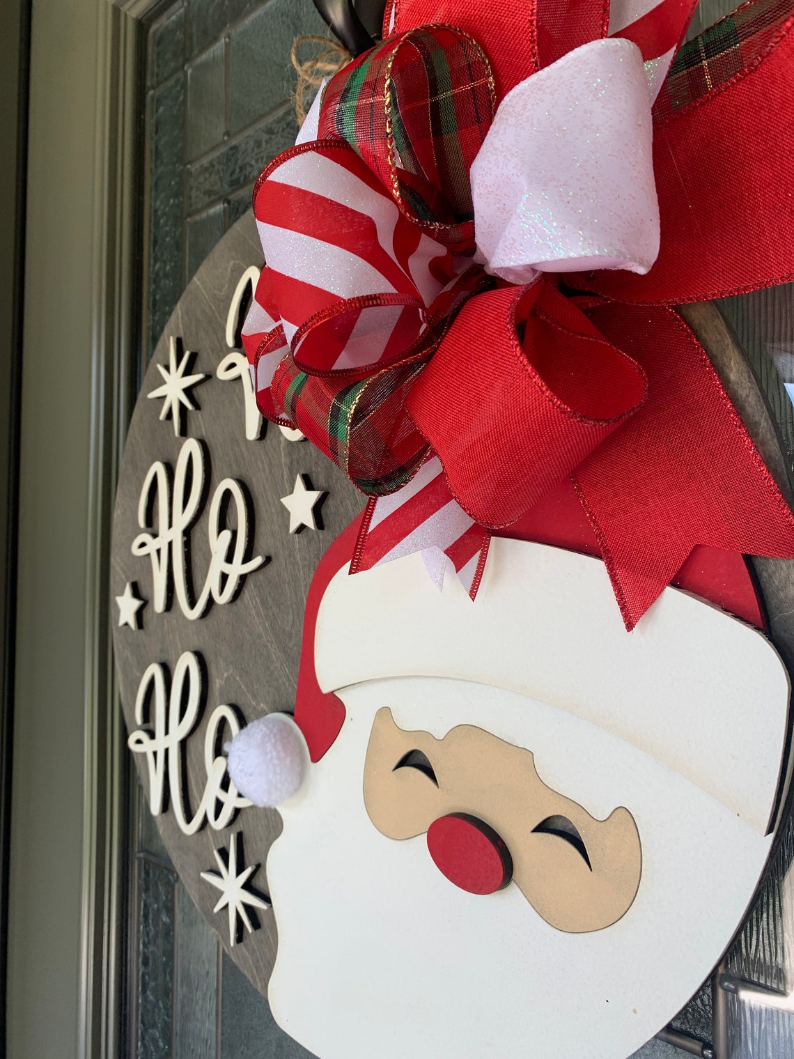 Christmas Door Hanger Laser Cut Christmas Door Round HO HO HO Door ...