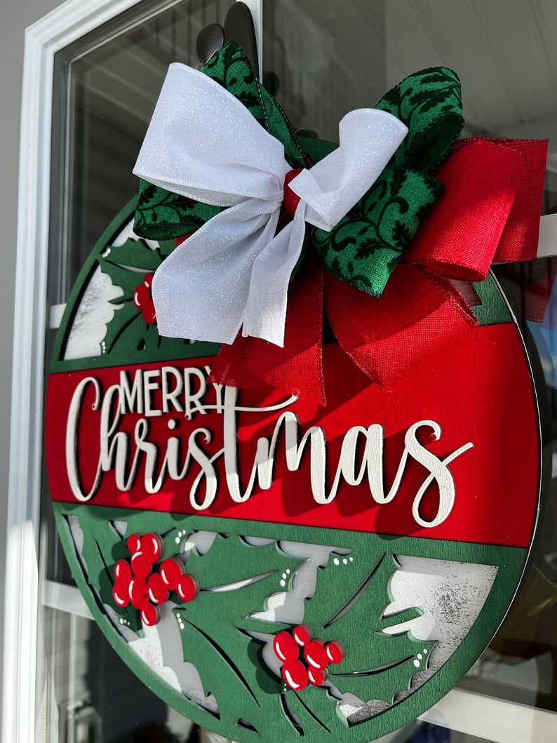 Christmas Door Hanger Laser Cut Christmas Door Round Christmas Welcome ...