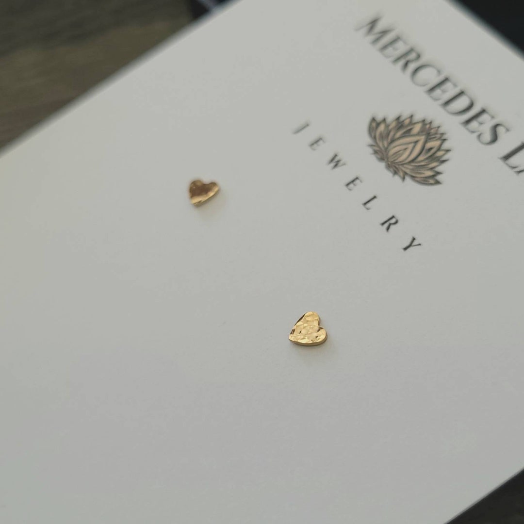 14K Gold Filled Tarnish Resistant MICRO Tiny Hammered Micro Heart Stud ...