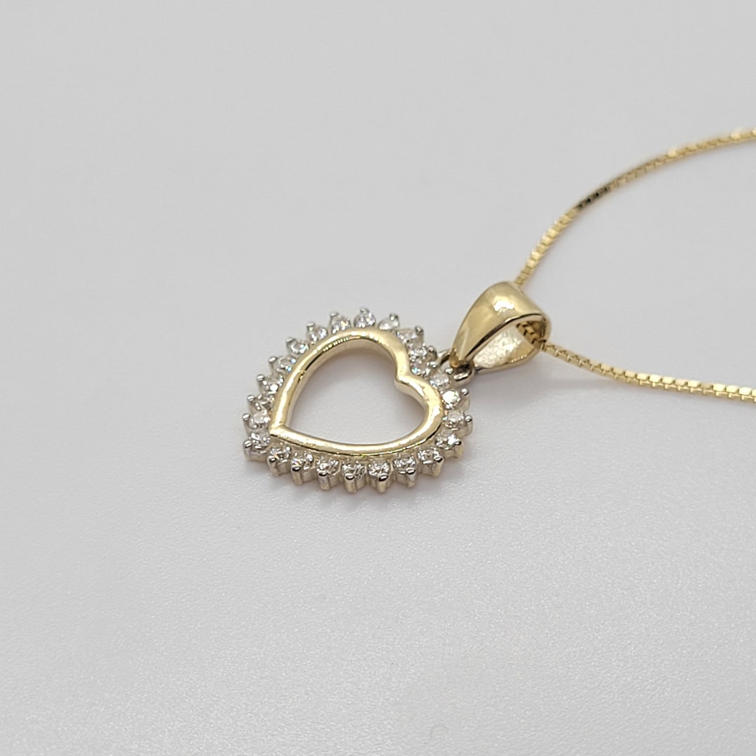 SOLID 10K Yellow Gold Dainty .6 Mm Box Chain With 10K Solid Gold Heart ...
