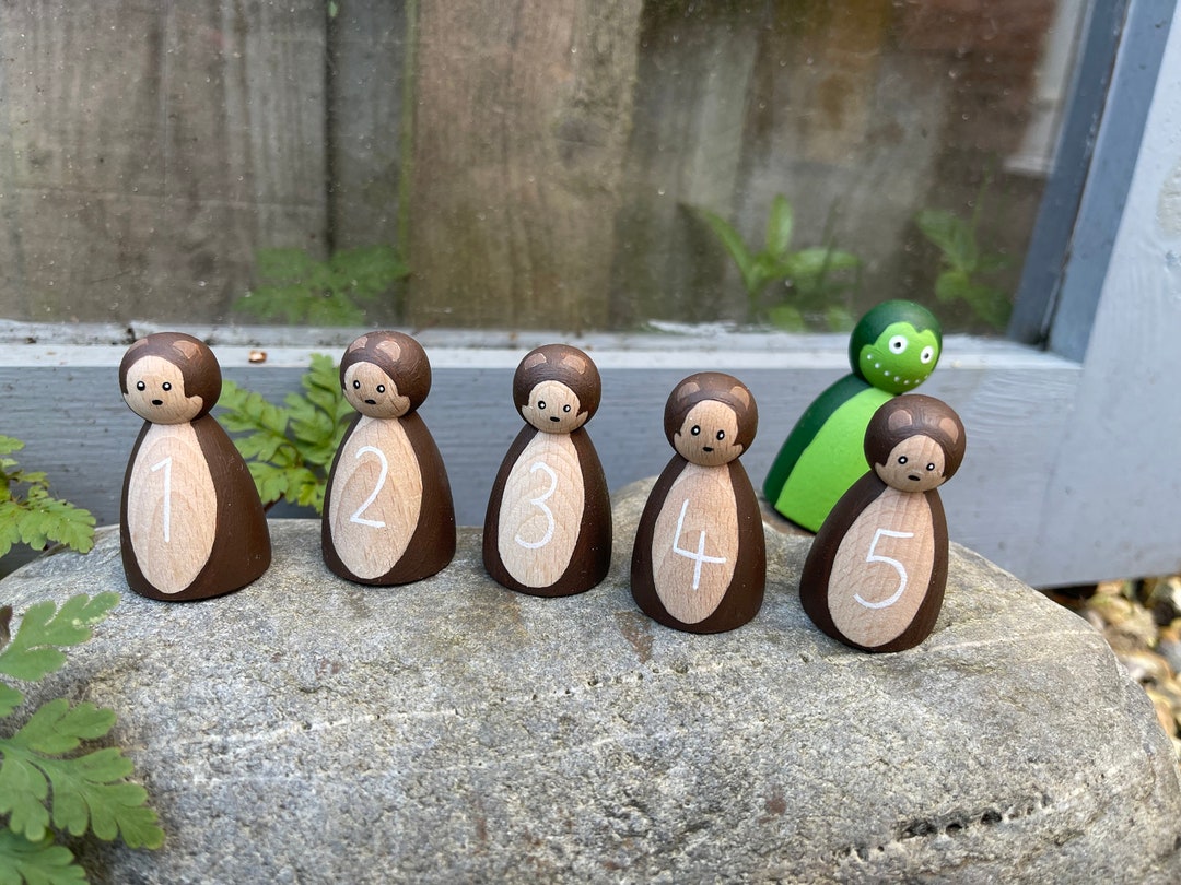 5 Cheeky Monkeys Pegdolls, Nursery Rhyme Pegdolls, Wooden Toys, EYFS ...