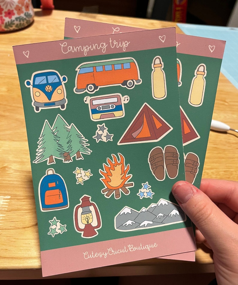 Camping-themed Sticker Sheet - 1 Page - Etsy