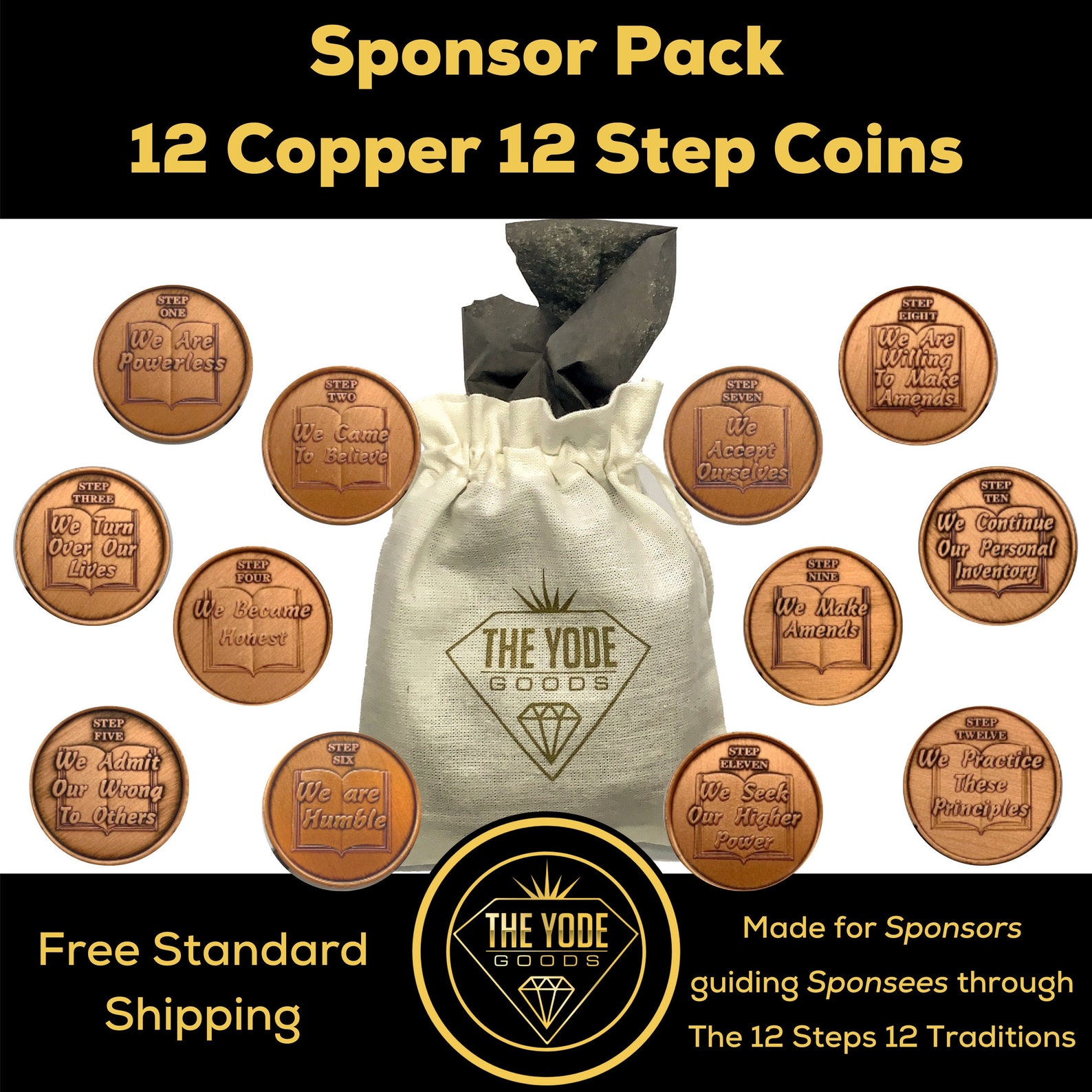 Sponsor Pack. 12 Copper Sobriety Coins. The 12 Steps of | Etsy