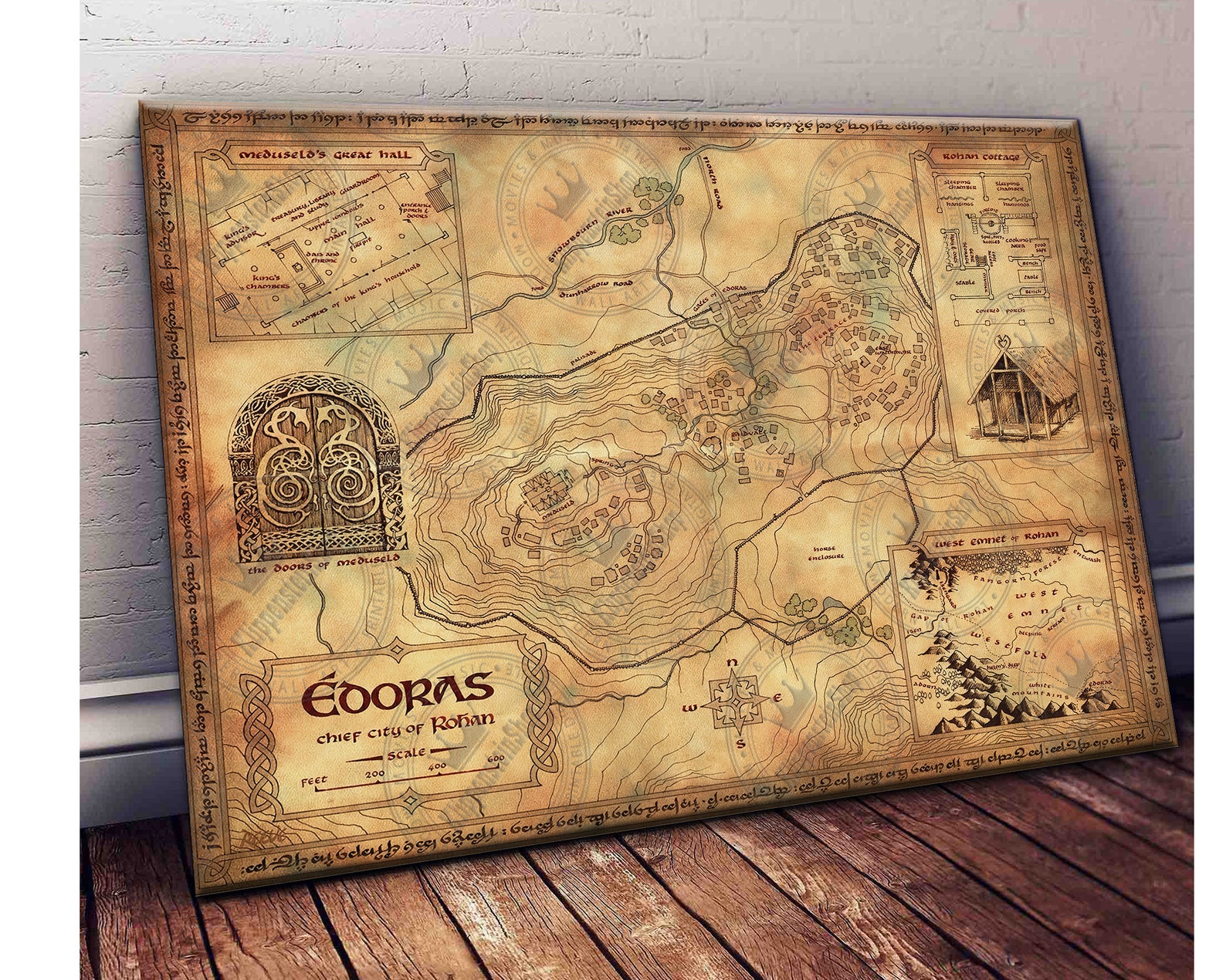 Middle Earth Map Canvas Map Of Edoras Rohan Wall Art Lord Of | Etsy