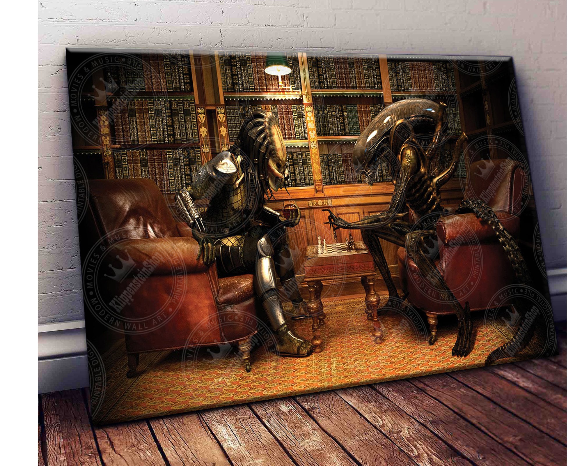 Alien Vs Predator Playing Chess Canvas Alien Predator Wall | Etsy