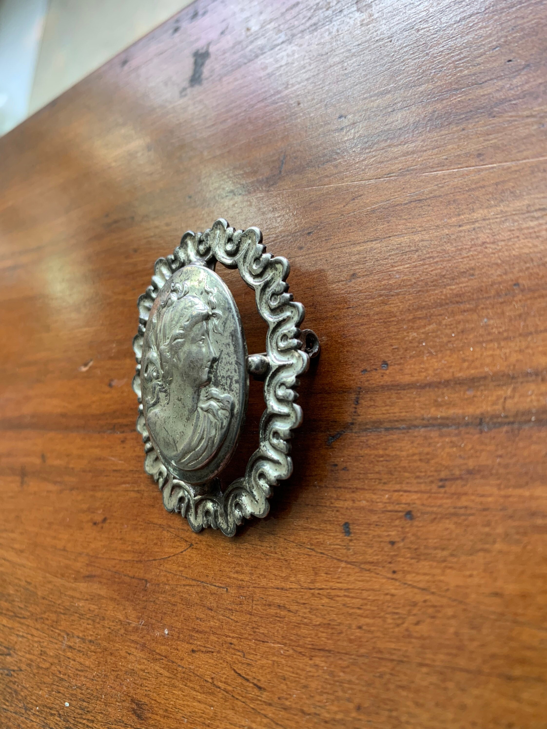 Jahrgang Lang Sterling Silber Kamee Brosche / Stift mit gewellten Rand ...