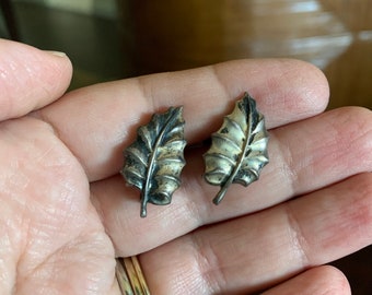 Vintage Sterling Silver Screw Back Earrings Large Stamped Leaf Spring ...
