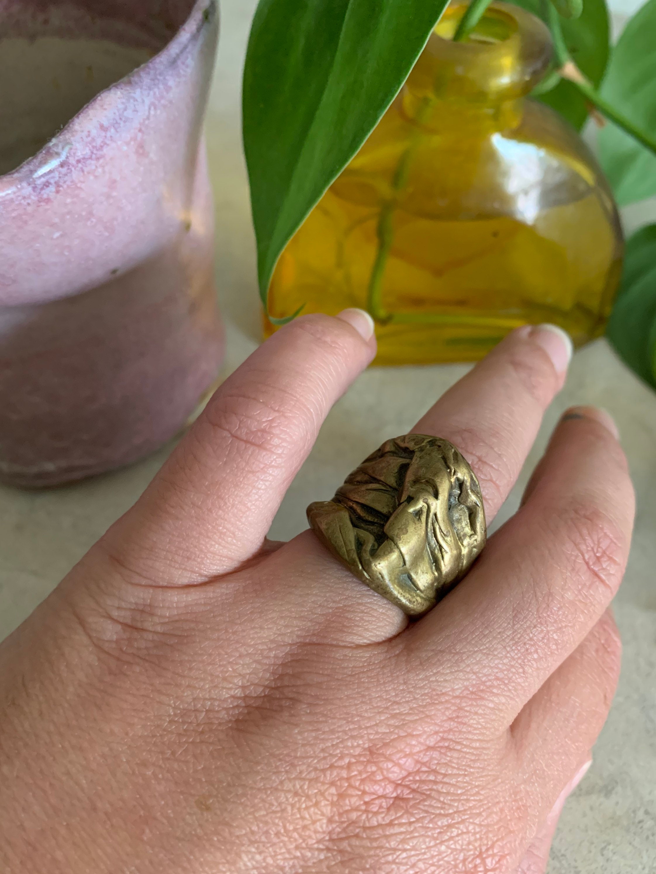 Vintage Bronze Hammered Melted Metal Ring Ooak - Etsy