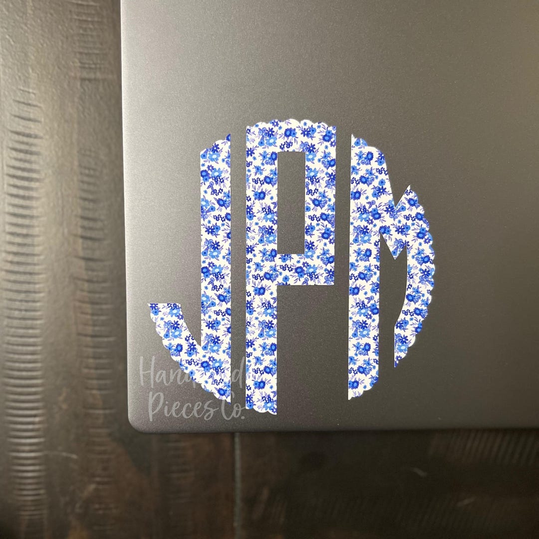 Blue Floral Monogram Decal, Floral Watercolor Monogram Decal, Vinyl ...