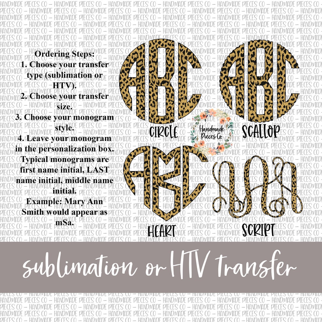 Cheetah Monogram Transfer, Monogram Transfer, Sublimation Transfer, HTV ...