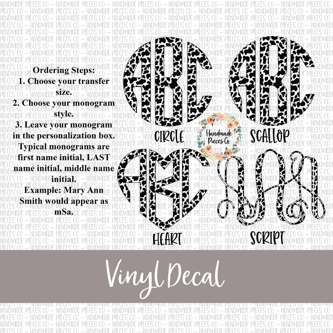 Cow Monogram Decal, Black Cow Monogram, Vinyl Monogram Decal Sticker ...