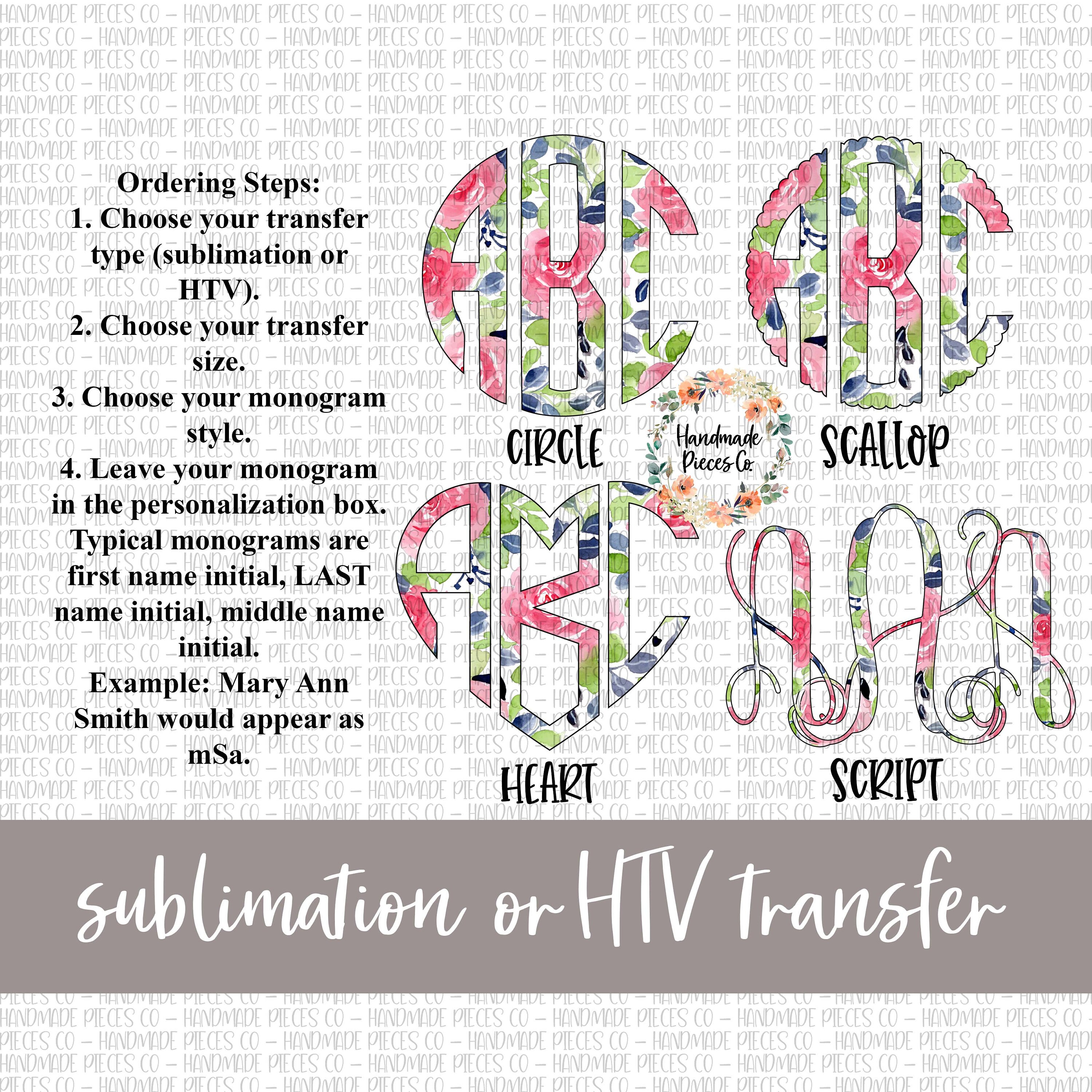 Floral Monogram Transfer Monogram Transfer HTV Transfer | Etsy