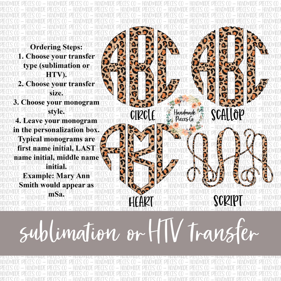 Leopard Monogram Transfer, Monogram Transfer, Sublimation Transfer, HTV ...