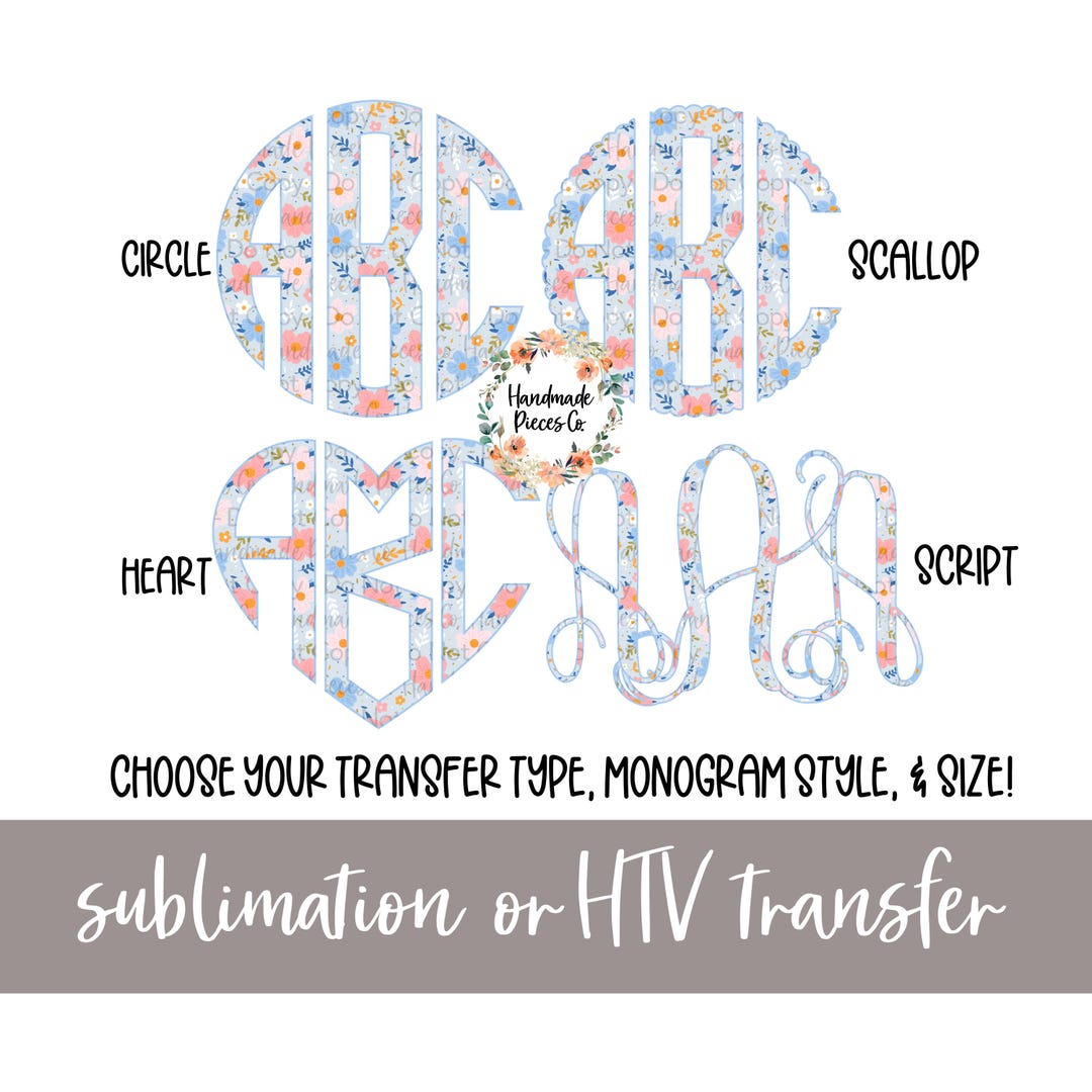Floral Monogram Transfer, Floral Transfer, Monogram, Monogram Transfer ...