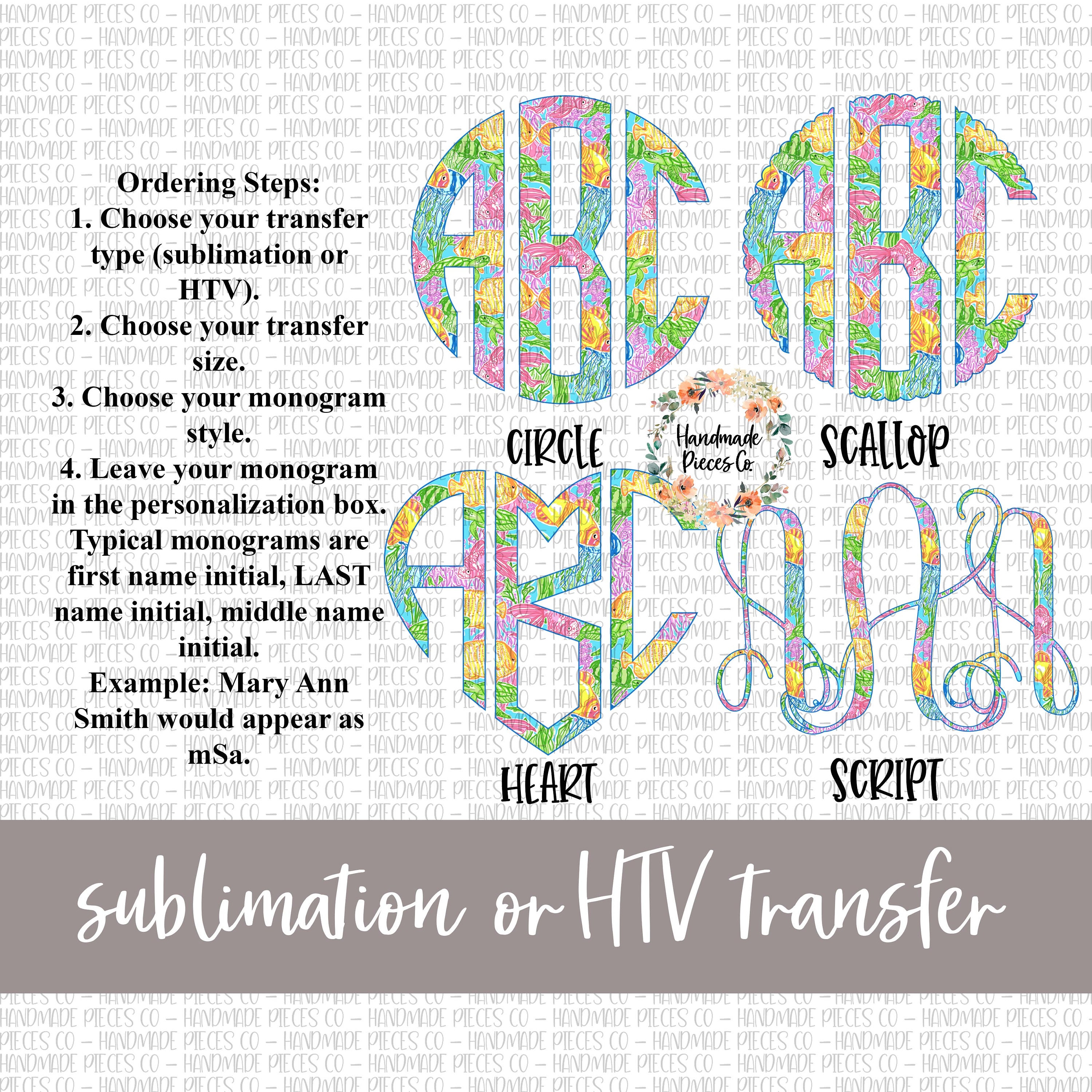 Tropical Monogram Transfer Beach Monogram Fish Monogram | Etsy