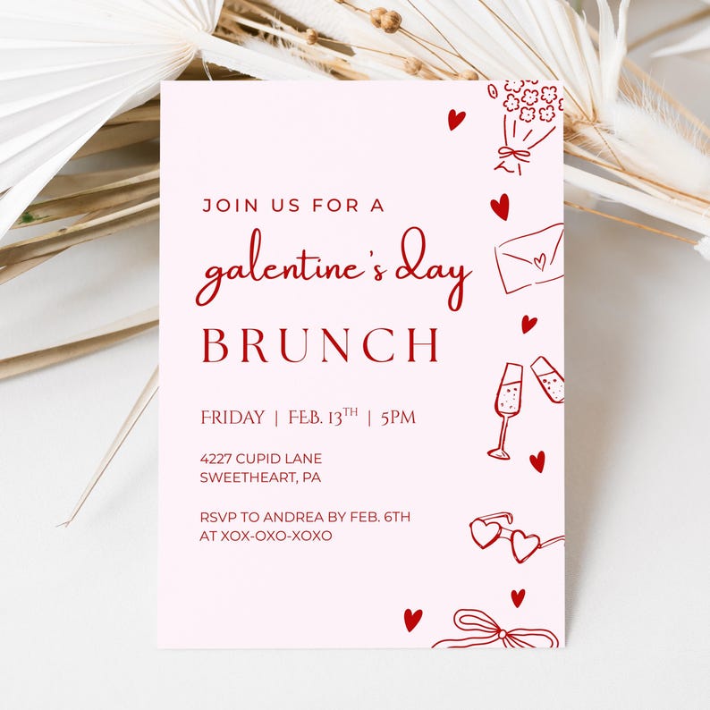 Galentine’s Brunch Invite With Itinerary - Editable in Canva - Etsy