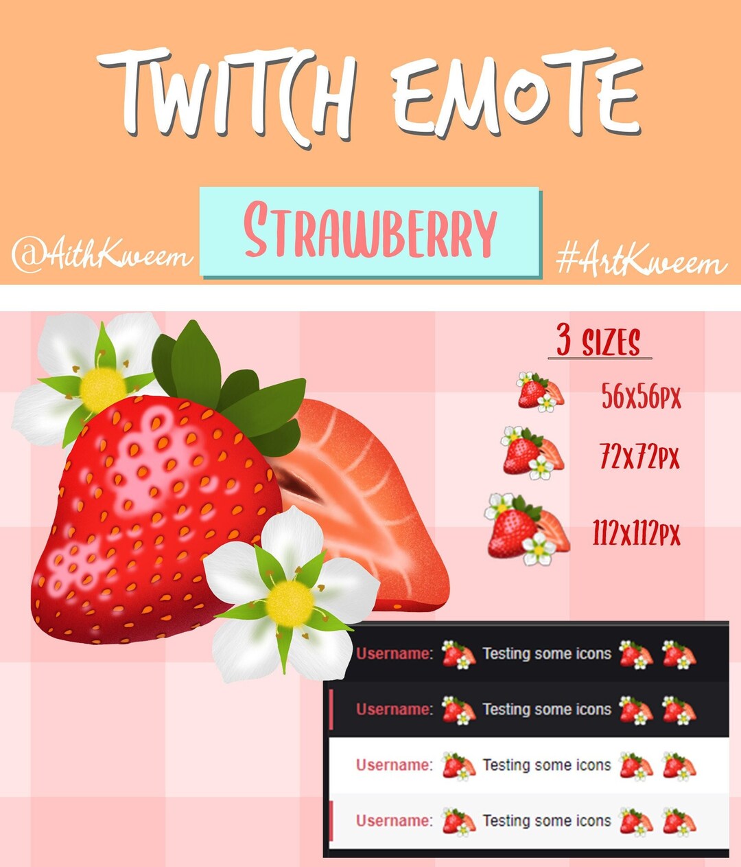 Cute Strawberry Emote Twitch Discord and Other Platforms - Etsy