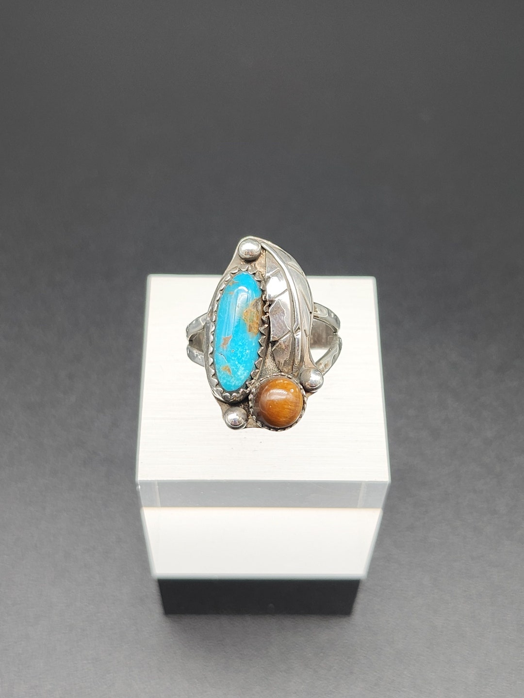 Native American Ring, Blue Turquoise, and Tigers Eye, Sterling Silver ...