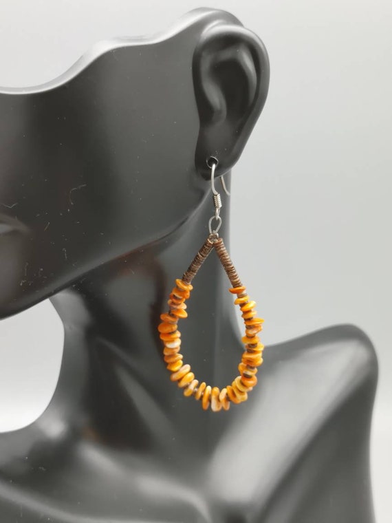 Native American, Orange spiny oyster shell and sterl… - Gem