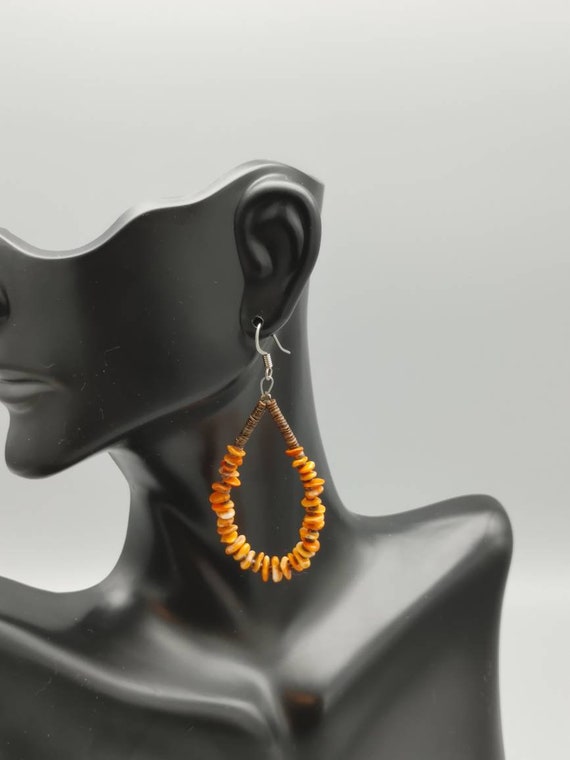 Native American, Orange spiny oyster shell and sterl… - Gem